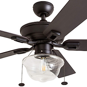 Prominence Home Abner, 52 Inch Modern Farmhouse Indoor Outdoor LED Ceiling Fan with Light, Pull Chain, Three Mounting Options, Dual Finish Blades, Reversible Motor - 80091-01 (Bronze)