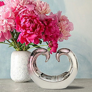 WHW Whole House Worlds Eternity Double Curled Wave Sculpture, Decorative Modern Art, Silver Titanium Glazed Ceramic Stoneware, 8 1/4 Inches, Abstract Table Top Accent