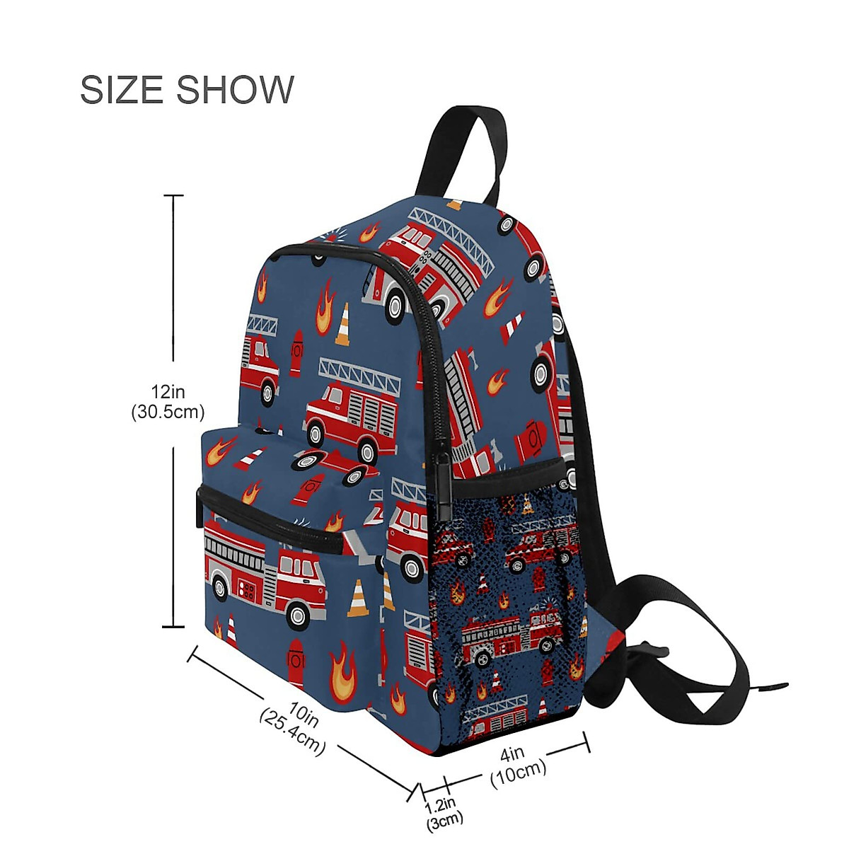 Selerdon Kid's Toddler Backpack Red Fire Trucks Cartoon Schoolbag for Cute Boys Girls, Daycare School Children Kindergarten Bag Preschool Nursery Travel Purse Bag