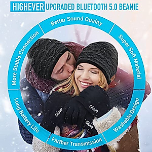 HIGHEVER Bluetooth Beanie Hat Stocking Stuffers for Men Women V5.0 Wireless Musical Bluetooth Cap Beanie with Speaker for Outdoor Winter Sport Tech Birthday Mens Gifts for Him/Teens/Boys/Girls Black