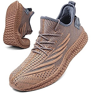 WEITE Mens Slip On Walking Shoes Fashion Sneakers for Men - Running Shoes for Men Lightweight Breathable Non Slip Mesh Gym Tennis Comfortable Arch Support Athletic Sneakers (Earthy,14)