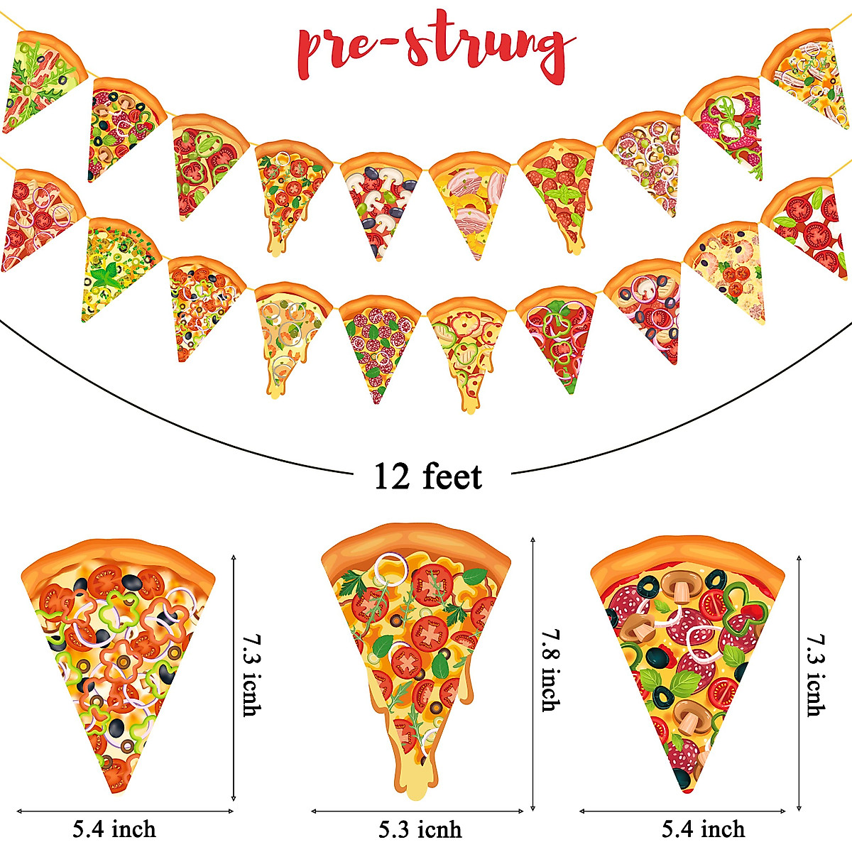 Pizza Party Banners Pizza Birthday Party Decorations 2Pcs Pizza Garland Cutout Banners for Pizza Time Theme Baby Shower Supplies