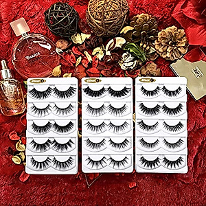 Eliace Fluffy Eyelashes 3D Mink Lashes Cat Eyes 15 Mixed Styles 15 Pairs Reusable Soft Fake Eyelashes Volume Strip Lashes Natural Look Wispies & Big False Eyelashes Pack - with False Lashes Tweezers