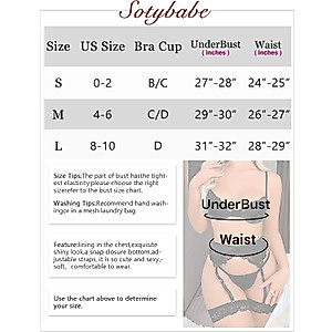 Sotybabe Sexy Lace lingerie Set for women Exotic Garter Belt 4 Piece Floral Satin Push Up Bra and Panty Sets Black