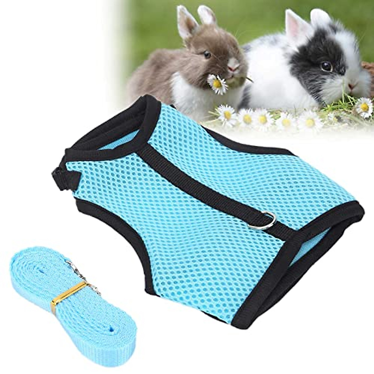 Rabbit Harness Set, Adjustable Buckle Breathable Small Animals Vest Harness Set with Mesh Leash for Rabbit Squirrel Bunny Ferret Guinea Pig(S)