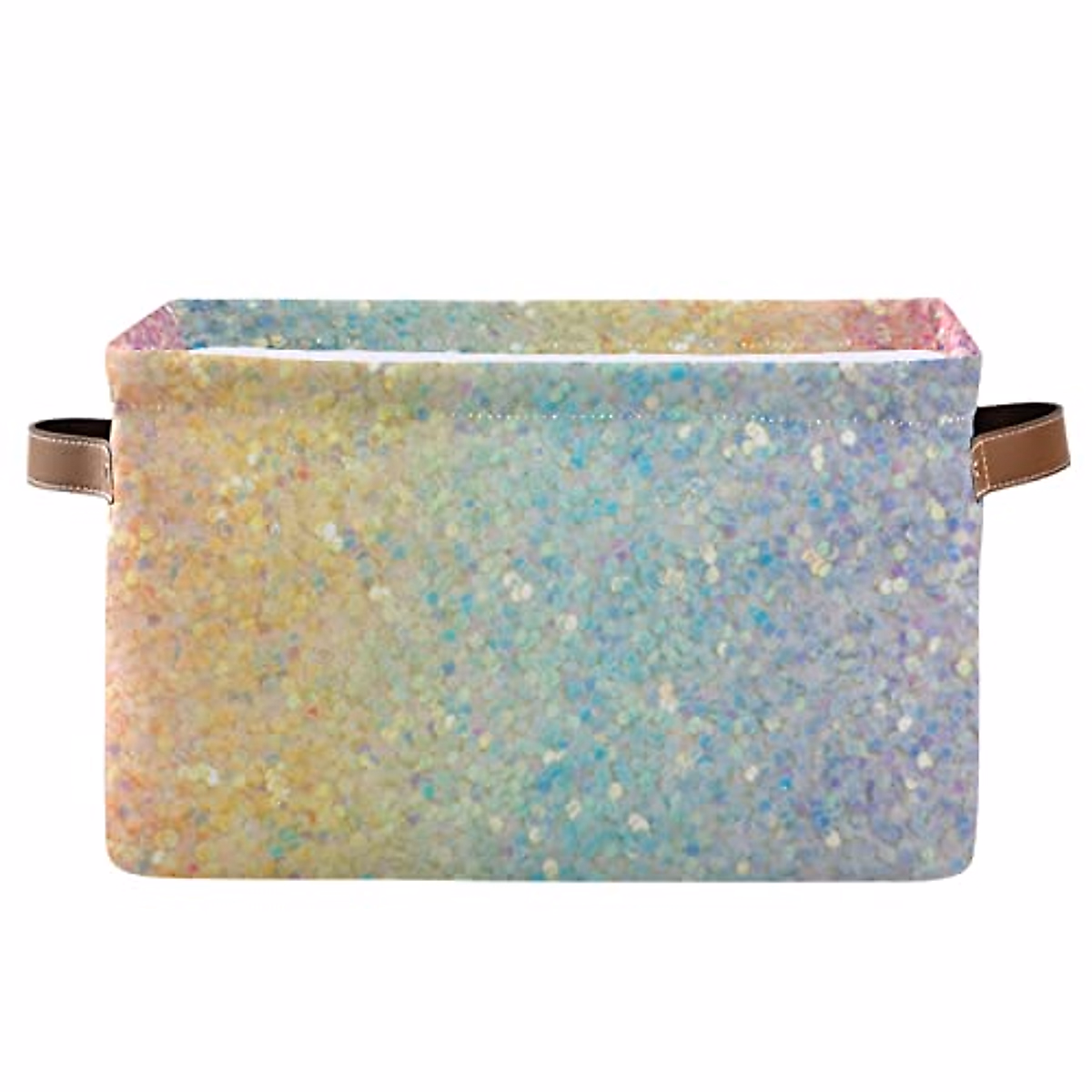 Rainbow Glitter Gradient Storage Baskets Large Foldable Storage Bin Canvas Toys Box Fabric Decorative Collapsible Organizer Bag with Handles 2 Pcs