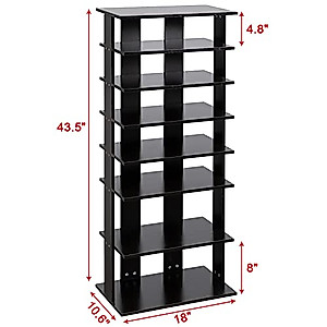 ALIMORDEN 8-Tier Wood Shoe Rack,Double Rows 7-Tier Shoe Shelf Shoe Storage Stand Entryway Shoe Tower Vertical Perfect for Narrow Closet Hallway Bedroom in Black