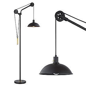 LeeZM Dimmable Industrial Floor Lamp for Living Room,Rustic Farmhouse Floor Lamps with Pulley System, Modern Reading Pole Task Lamp, Vintage Arched Tall Standing Lamp for Bedroom Office, Deep Bronze