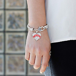 Inspired Silver - Trump Supporter Braided Bracelet for Women - Silver Pave Heart Charm Bracelet with Cubic Zirconia Jewelry