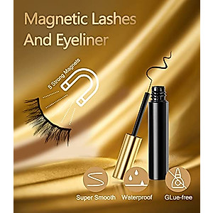 Larbois Magnetic Eyelashes 5 Pairs, Magnetic Eyelashes with Eyeliner Kit Easy to Wear, Comfortable ＆ Reusable False Lashes From Natural to Gorgeous Styles No Glue Needed