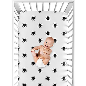 Sweet Jojo Designs White and Black Boho Sun Boy or Girl Fitted Crib Sheet Baby or Toddler Bed Nursery - Black and White Bohemian Celestial Sky Desert Sunshine Outdoors Nature Gender Neutral