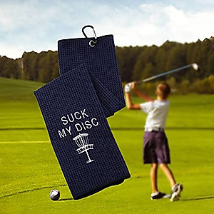 Funny Disc Golf Towel Golf Towel Embroidered Golf Towel Gift Suck My Disc Golf Towel with Clip (Suck My Disc)