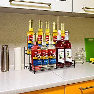 Coffee Syrup Organizer Rack 10 Bottles Syrup Bottle Holder Stand For Coffee Bar Accessories, 2 Tier Wine Bottle Storage Rack For Syrup, Wine, Liquor, Coffee Station Organizer For Kitchen Countertop