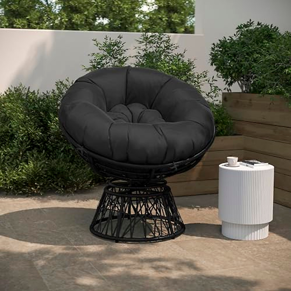 Flash Furniture Bowie Comfort Series Black Swivel Patio Chair with Black Cushion