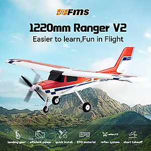 Fms Rc Planes for Adults Beginners 1220mm Ranger Remote Control Airplane with Reflex Red Hobby Rc Airplanes PNP (No Transmitter Battery,Charger)