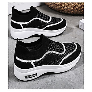 Women's Orthopedic Slip-On Stretch Thick Sole Sneakers with Arch Support,Breathable Comfortable Lightweight Soft Fashion Mesh Sneakers,Outdoor Casual Walking Running Tennis Shoes (Black,8)