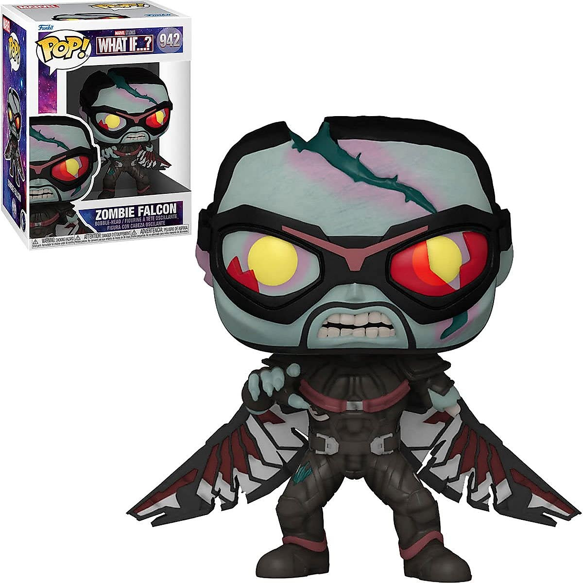 POP Marvel: What If | Zombie Falcon Funko Pop | Vinyl Figure (Bundled with Compatible Pop Box Protector Case), Multicolor, 3.75 inches