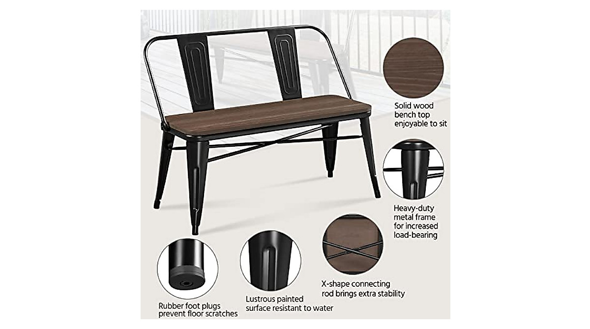 Yaheetech Metal Bench with Removable Backrest