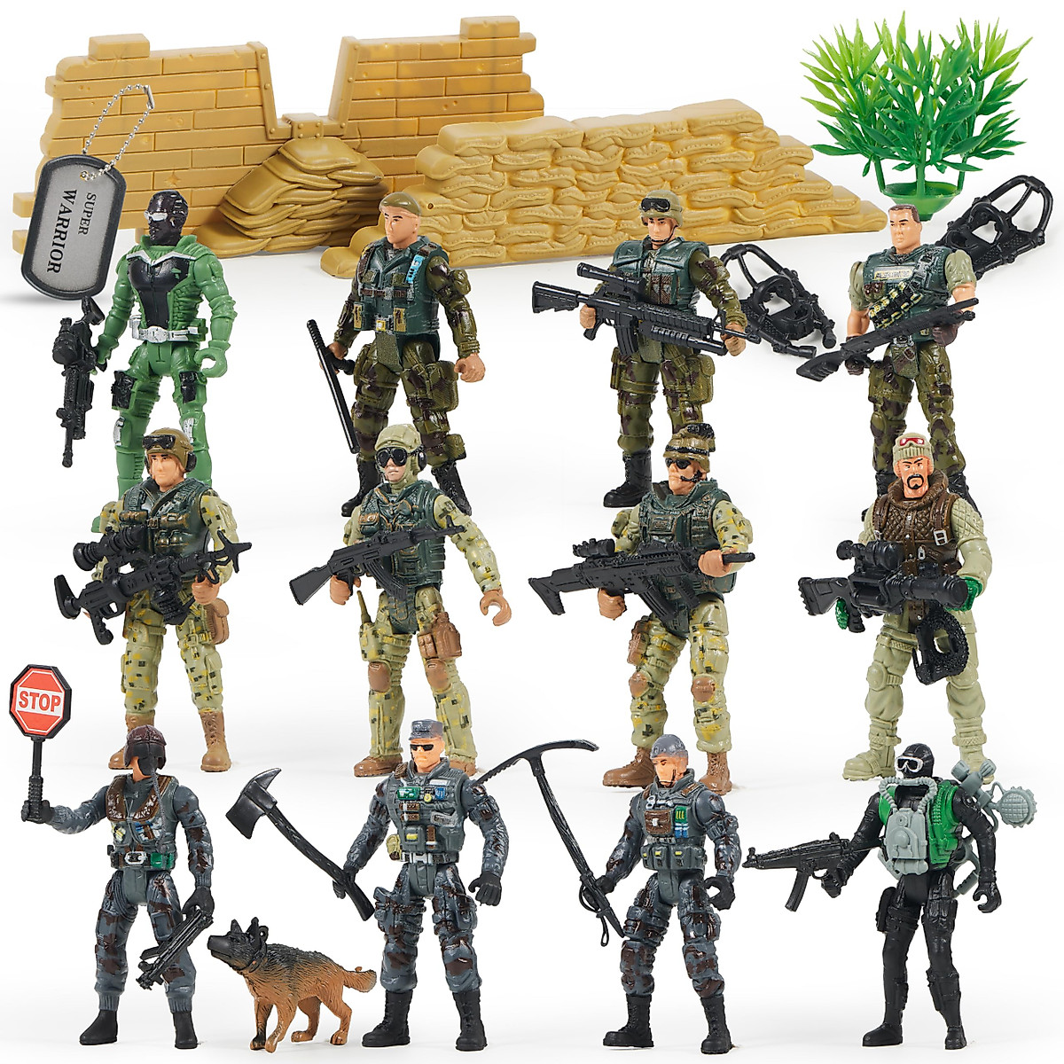 JOYIN 16 PCs Army Men Playset with 12 Realistic Army Ranger Men Action Figures and Weapon Gear Accessories, Military Soldiers Action Figures Playset for Boys Gift