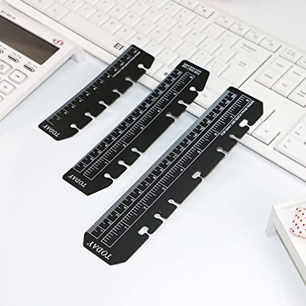 Operitacx 18Pcs Bookmark Rulers, Black Plastic Planner Bookmark, Page Marker Divider, Pagefinder Measuring Page Ruler, Notebook Planner (A5 A6 A7 Each 6 pcs)