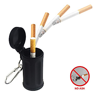 Honoro Portable Ashtray with Lid for Outdoor,ABS Smokeless Windproof Cigarettes Ashtray with Keychain,Black