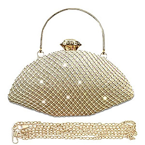 JIYIFOUHY Rhinestone Gold Clutch Purses for Women, Sparkly Rhinestone Evening Bag Bling Handbag Shoulder Bag with Detachable Chain Strap Handle for Wedding Party Prom
