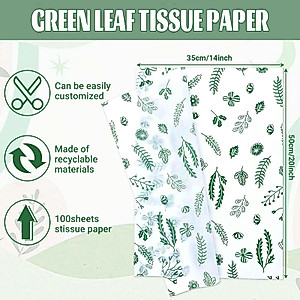 Bolsome 100 Sheets 20 * 14 Inches Greenery Tissue Paper, Botanical Gift Wrapping Tissue, Green Leaves Decorative Tissue Paper for Jungle Safari Party Baby Bridal Shower Birthday Wedding Decor