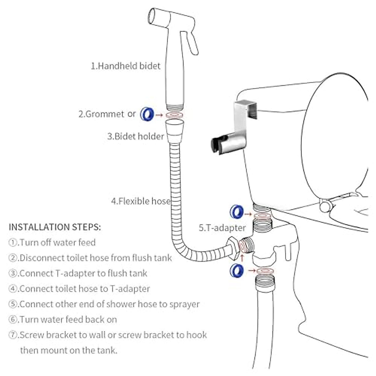 Handheld Bidet Sprayer for Toilet, Hand held Stainless Steel Toilet Bidet Sprayer Kit, Hose with Anti-Leak Hose&High Pressure, for Personal Hygiene, Toilet Clean (A)