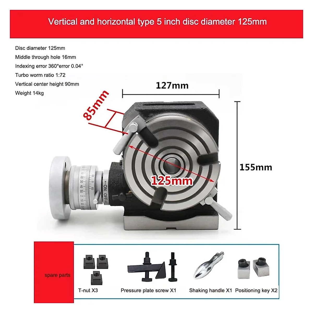 KACOME HV-8 Milling Machine Horizontal Indexing Plate Milling Machine Rotary Table Divider Indexing Vertical Dual-use Manual Turntable(5inch 125mm)