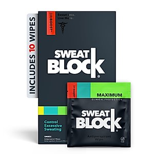 SweatBlock Max Clinical Antiperspirant for Men & Women | Armpit Anti Sweat Wipes for Excessive Sweating | Block Sweat for up to 7 days | 10 Wipes