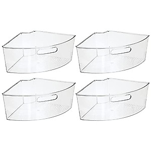 mDesign Kitchen Cabinet Plastic Lazy Susan Storage Turntable Organizer Bins w/Built-In Handle - Large Triangle Corner Dividers for Pantry - 1/4 Wedge, 6" Deep - Ligne Collection - 4 Pack - Clear
