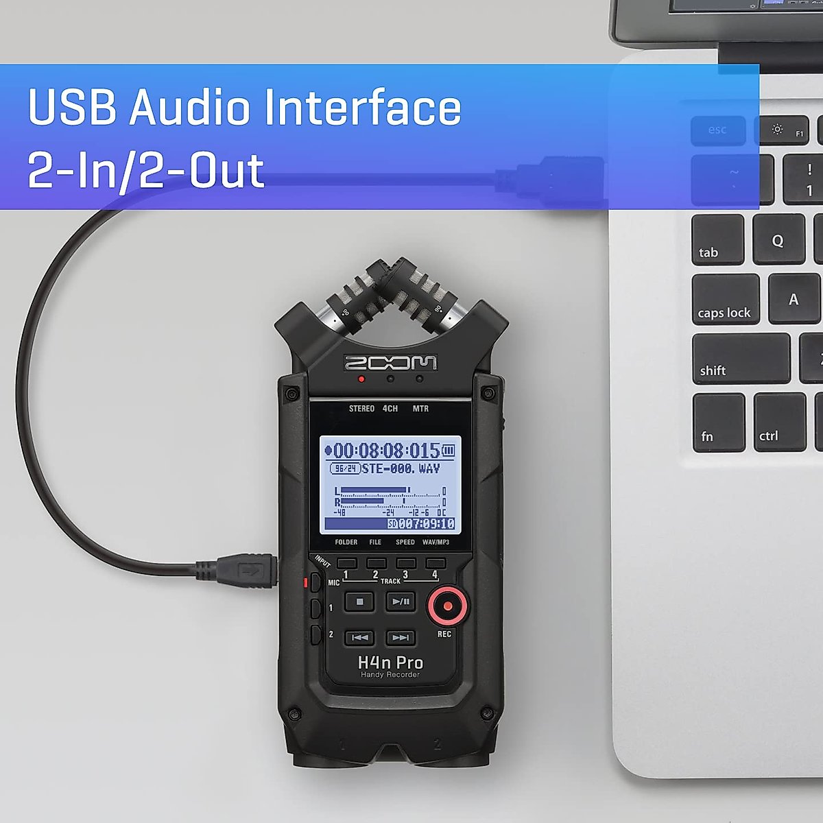Zoom H4n Pro 4-Track Portable Recorder, All Black, Stereo Microphones, 2 XLR/ ¼“ Combo Inputs, Battery Powered, for Stereo/Multitrack Recording of Music, Audio for Video, and Podcasting