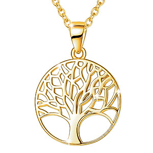 AGVANA Gold Plated Sterling Silver Tree of Life Pendant Necklace for Women Dainty Family Tree Necklace Anniversary Jewelry Birthday Gifts for Women Mom Wife Lover Grandma Her