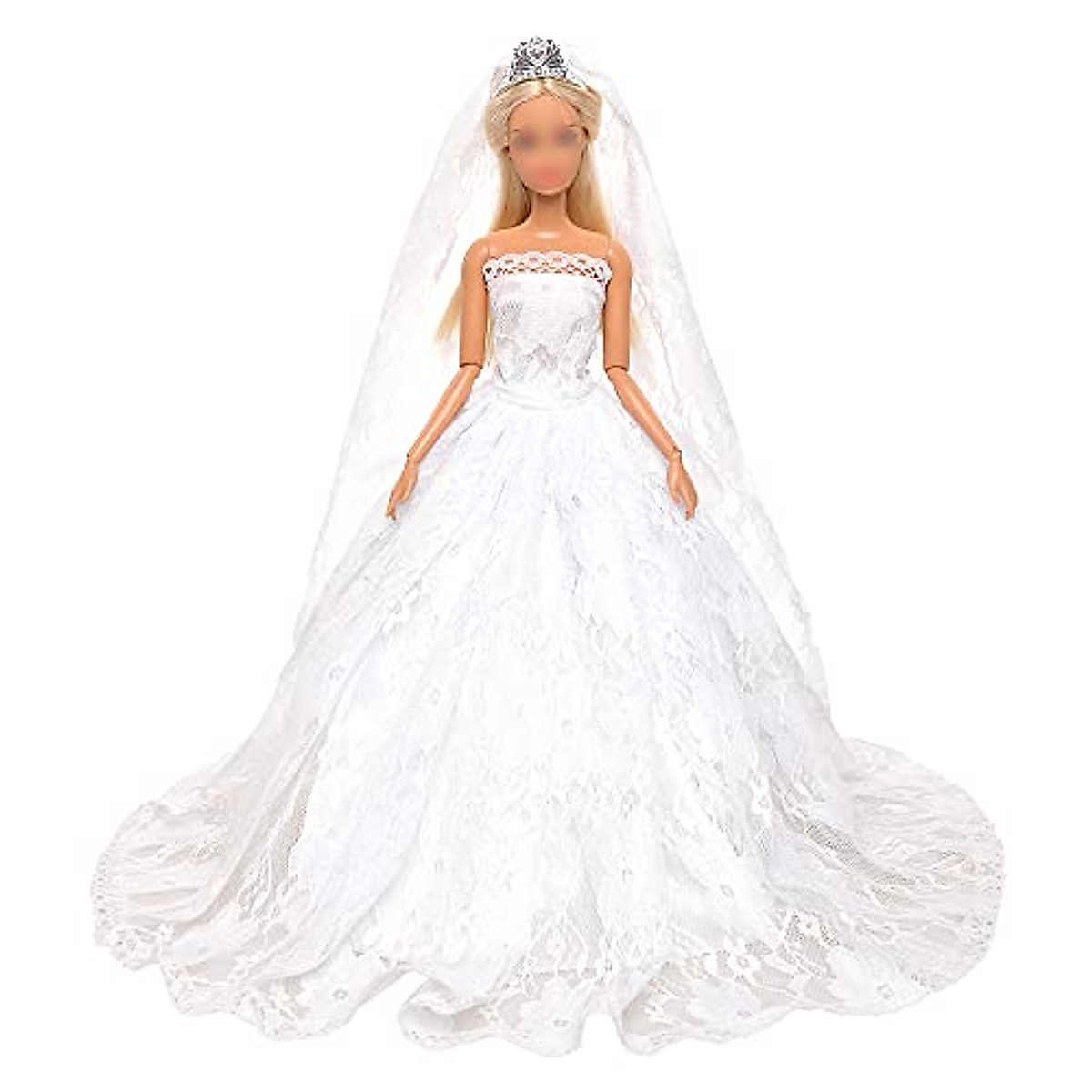 4 Pack Doll Wedding Set 1 White Bride Wedding with Veil for 11.5 Inch Girl Doll 1 Black Groom Suit Clothes for 12 Inch Boy Doll 2 Pairs of Shoes for Dolls