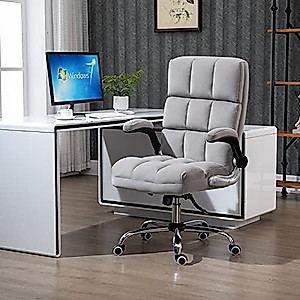 AVAWING Velvet Office Chair w/Wheels, Executive Computer Desk Chair w/Adjustable Tilt Angle and Flip-up Arms, High-Back Ergonomic Padding Chair, Grey