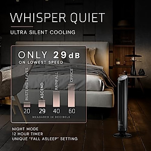 Lasko Ascend 36" Tower Fans for Home, 29 ft/s Airflow, Quiet 29dB on Low, 90° Oscillation, 12 Hour Timer, Air Filter for Hair & Dust, Remote, Black, OST100