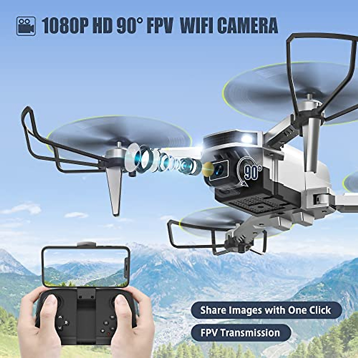 TOPRCBOXS S2 Mini Drone for Kids with 1080P HD Camera, FPV Quadcopter Cool Toys Gifts for Boys Girls, Foldable Drones with Altitude Hold, Gravity Control, 3D Flips, Headless Mode, and 2 Batteries