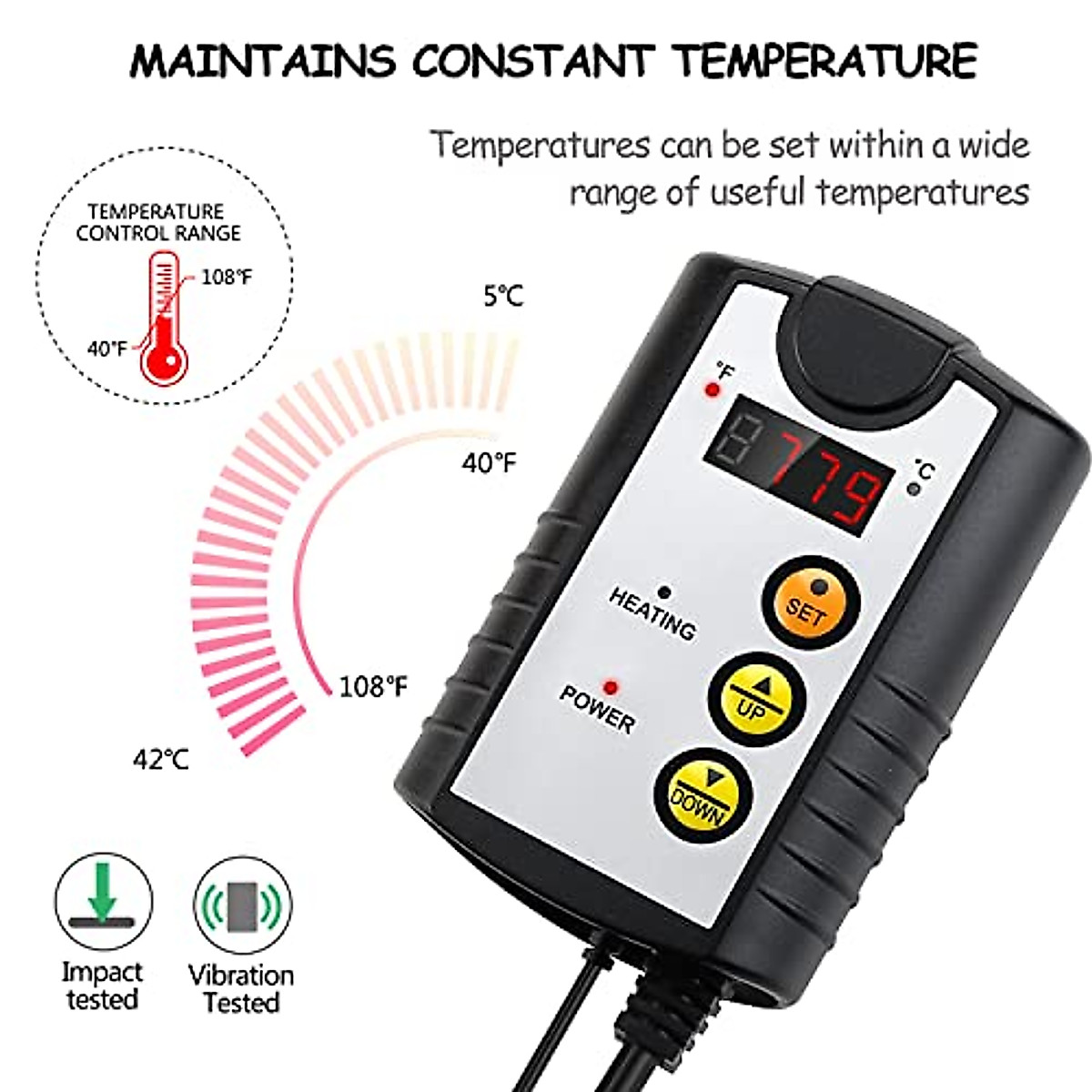 HYDGOOHO Reptile Heat Pad with Thermostat Under Tank Terrarium Heater MET Approved Waterproof Heat Mat Terrarium Accessories for Snake Lizard Hermit Crab Turtle Frog Spiders (8X12`` Pad +Thermostat)