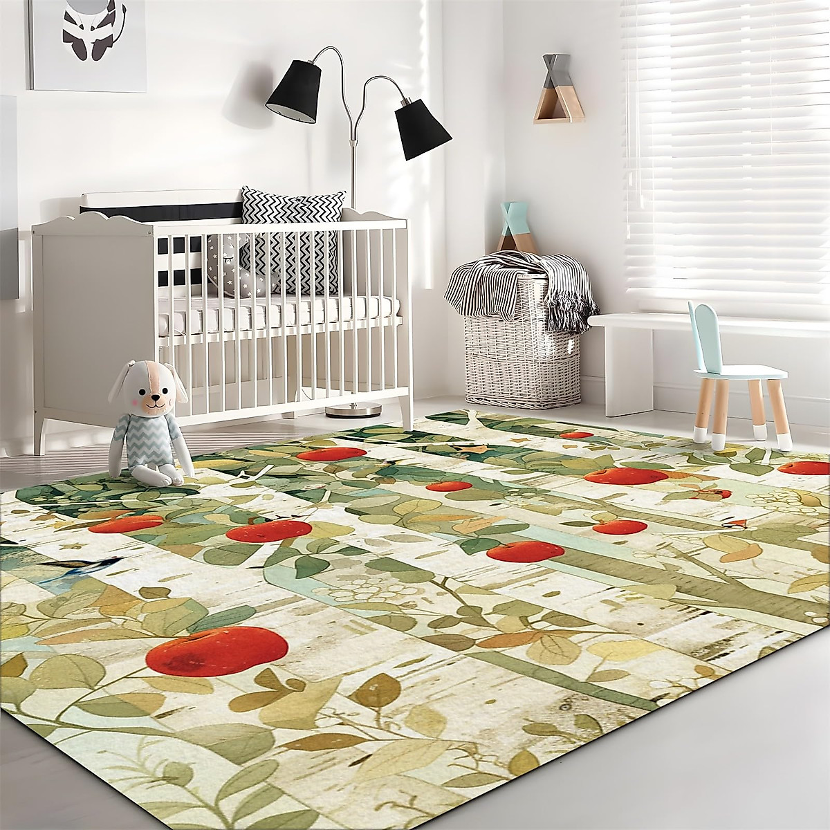 Area Rugs Colorful Rectangle Carpet, Cartoon Art Apple Stripes Printed Carpets, 4 x 6 ft Washable Rugs, with Nonslip Backing Carpet, for Indoor Bedroom Living Room Home Office