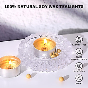 Soy Wax Tealight Candles | 100 Pack- 6 Hours Long Burning Tea Candles, 100% Natural Soy Wax Tea Lights Candles | Paraffin-Free, Unscented Tealights Candles Bulk for Party, Home, Wedding, Emergency