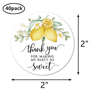 Lemon Thank You Sweet Stickers, 2 Inch Baby Shower Birthday Party Favor Labels 40-Pack