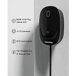 Wattsaving Level 2 EV Charger - 240 Volt up to 40 Amp Electric Vehicle Charging Station with NEMA 14-50 Plug and 24.6 Ft Cable, Black
