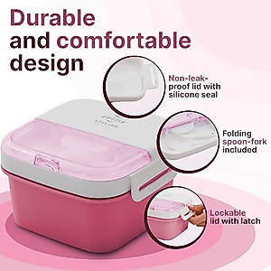 Earth&ME Bento Lunch Box For Adults Kids, 1100 Ml Bento Box Container With 2 Floors 3 Compartments, Leak-proof Sauce Container, Spork, Ideal Salad Container For Lunch For School, Office, Travel, Pink