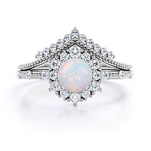 Opal Engagement Ring for Women Bridal Sets 1.35ct Opal and Moissanite Engagement Ring Set 10K White/Rose Gold Wedding Ring Set Opal Birthstone Anniversary Ring Free Engraved
