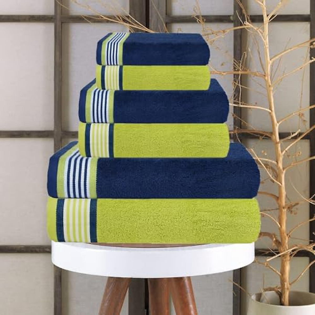 CASA COPENHAGEN He & She 6 Pieces Towel Set- California Blue + Green, 550 GSM 2 Bath Towel 2 Hand Towel 2 Washcloth, Designed in Denmark Made of Soft Egyptian Cotton for Bathroom, Kitchen & Shower