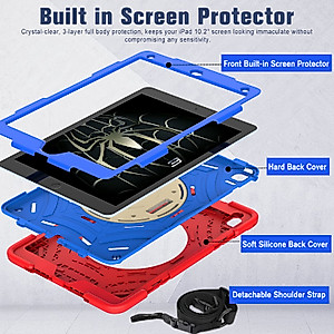 LTROP iPad 6th/5th Generation Case(2018/2017), iPad Air 2 Case, iPad 9.7 Inch Case, Shockproof Kids Case with Built-in Screen Protector/Shoulder Strap/Swivel Kickstand for iPad 6th/5th Gen/Air 2, Red