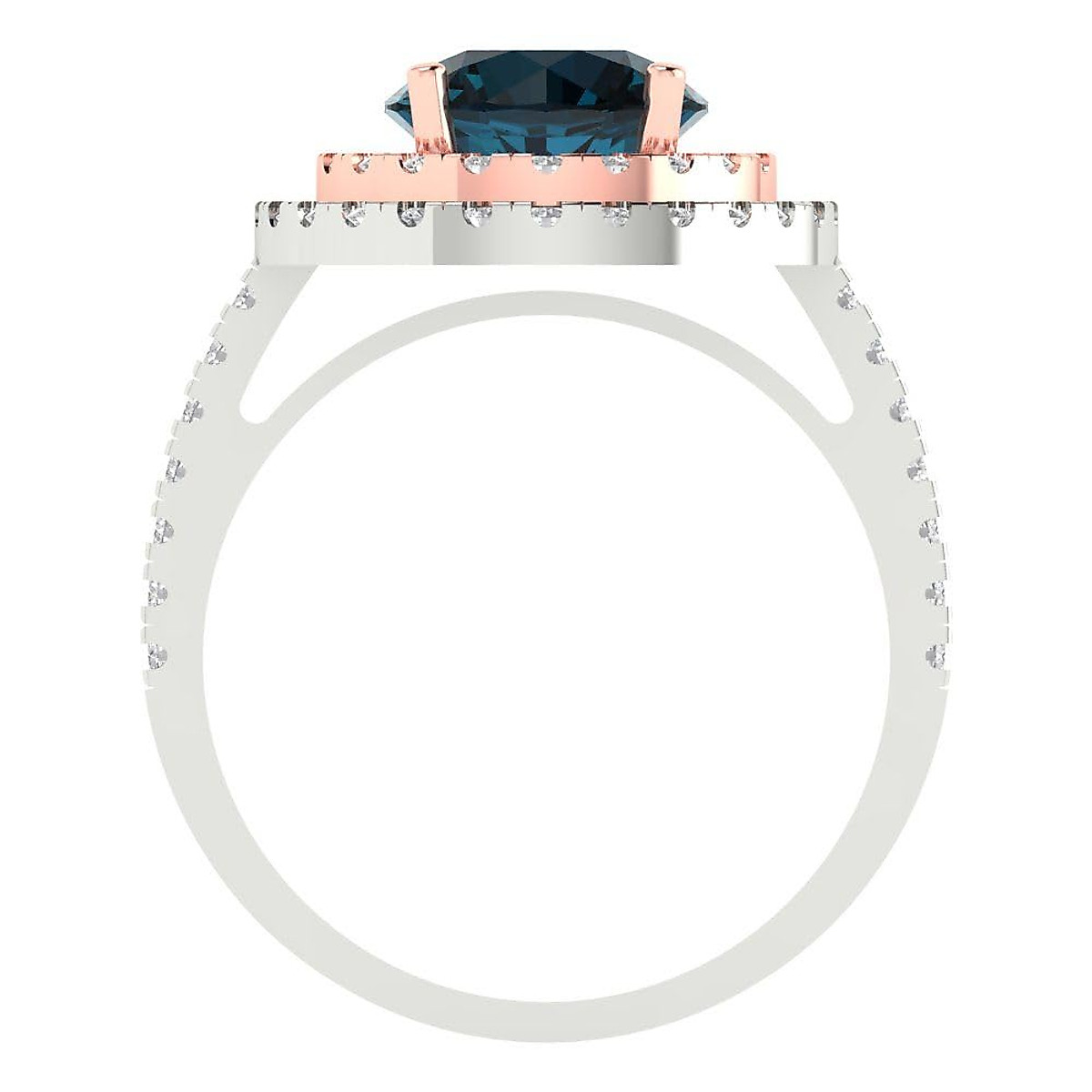 Clara Pucci 2.77ct Round Cut Halo Solitaire Royal Blue Topaz Designer Wedding Bridal art deco Anniversary Ring 14k 2 tone Gold 7.25