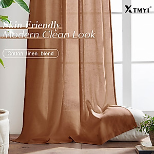XTMYI Bohemian Rustic Curtains for Living Room Decor 2 Panel Set Linen Cotton Sheer Back Tab Hooks Pleated Fall Curtains for Bedroom Window,Pale Copper Rust Terracotta,96 Inch Long