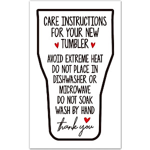KORTTITALO 50 Care Instruction Cards Tumbler, Care Instructions for Tumbler Insert for Small Business, Care Instruction Cards for Cups, Small Online Shop Package Insert Tumbler Care Instruction Card.