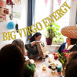 Big Virgo Energy Banner, Virgo Aug/Sept. Birthday Party Decor - 12 Constellation Theme Birthday Party Decorations Supplies, Gold Glitter